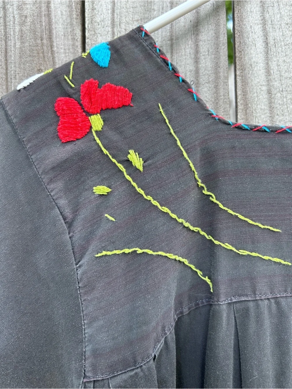 Dresses | Vintage Black Floral Embroidered Mexican Peasant Dress | Poshmark